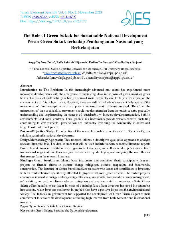 (PDF) The Role of Green Sukuk for Sustainable National Development: Peran Green Sukuk terhadap ...