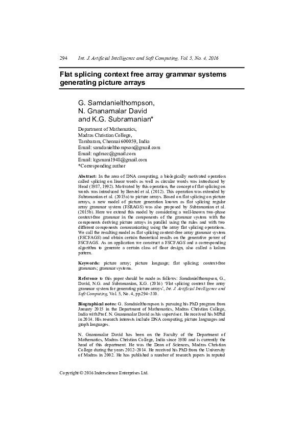 (PDF) Flat splicing context free array grammar systems generating picture arrays
