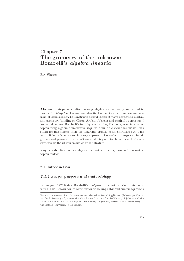 (PDF) The geometry of the unknown: Bombelli's algebra linearia