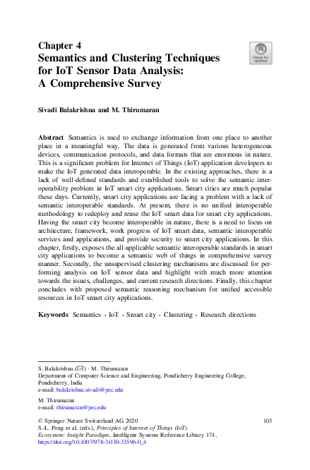 (PDF) Semantics and Clustering Techniques for IoT Sensor Data Analysis: A Comprehensive Survey