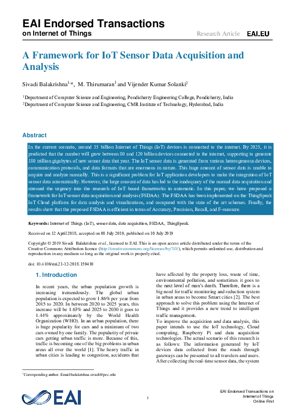 (PDF) A Framework for IoT Sensor Data Acquisition and Analysis