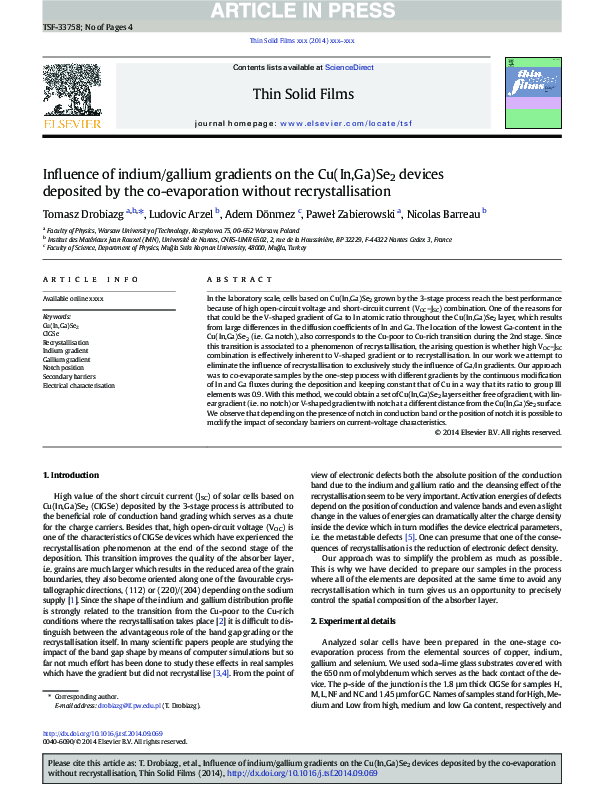 (PDF) Influence of indium/gallium gradients on the Cu(In,Ga)Se 2 ...