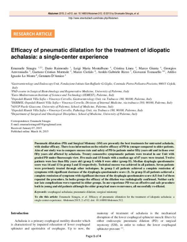 (PDF) Efficacy of pneumatic dilatation for the treatment of idiopatic ...