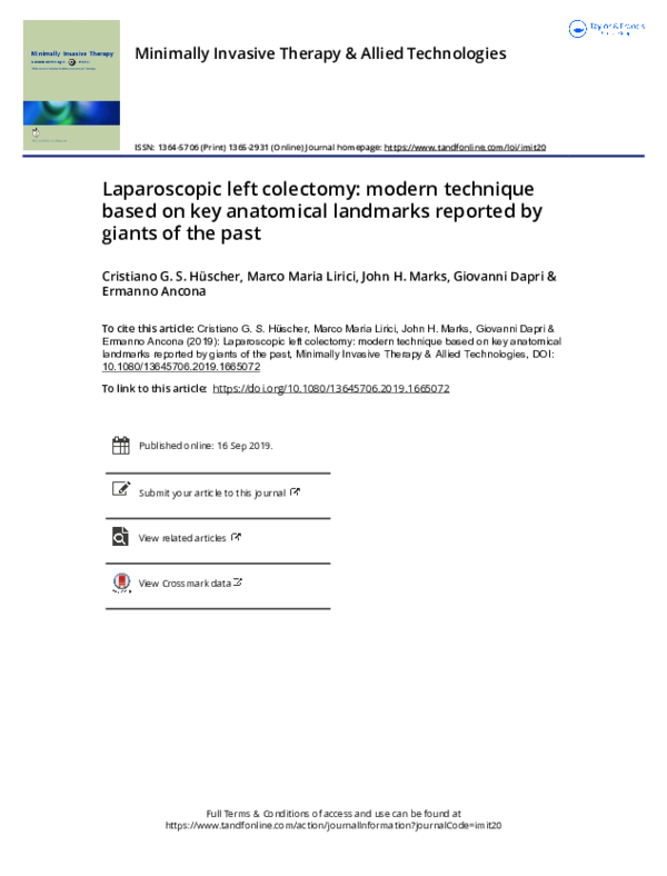(PDF) Laparoscopic left colectomy: modern technique based on key anatomical landmarks reported ...