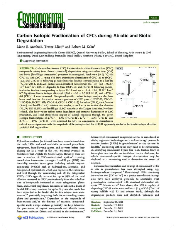 (PDF) Carbon Isotopic Fractionation of CFCs during Abiotic and Biotic ...