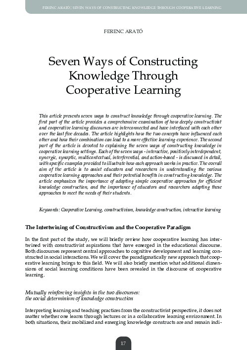 (PDF) Seven Ways of Constructing Knowledge through Cooperative Learning