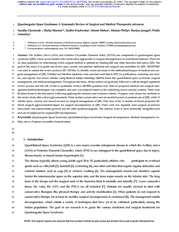 (PDF) Quadrangular Space Syndrome: A Systematic Review of Surgical and ...