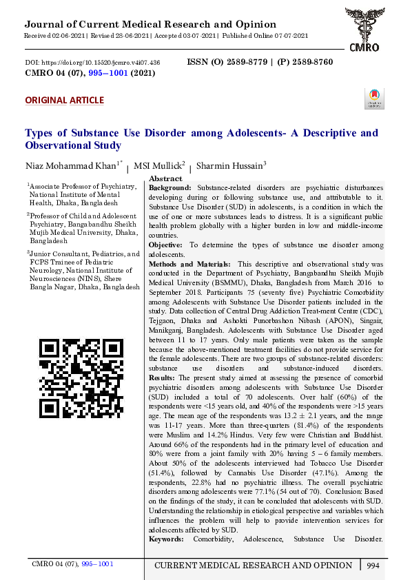 (PDF) Types of Substance Use Disorder among Adolescents- A Descriptive ...