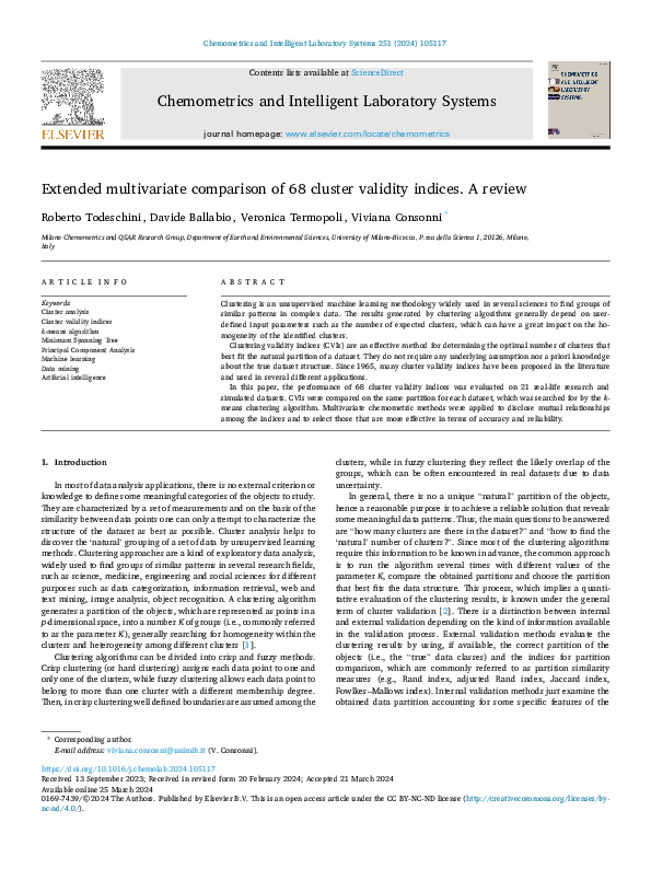 (PDF) Extended multivariate comparison of 68 cluster validity indices. A review
