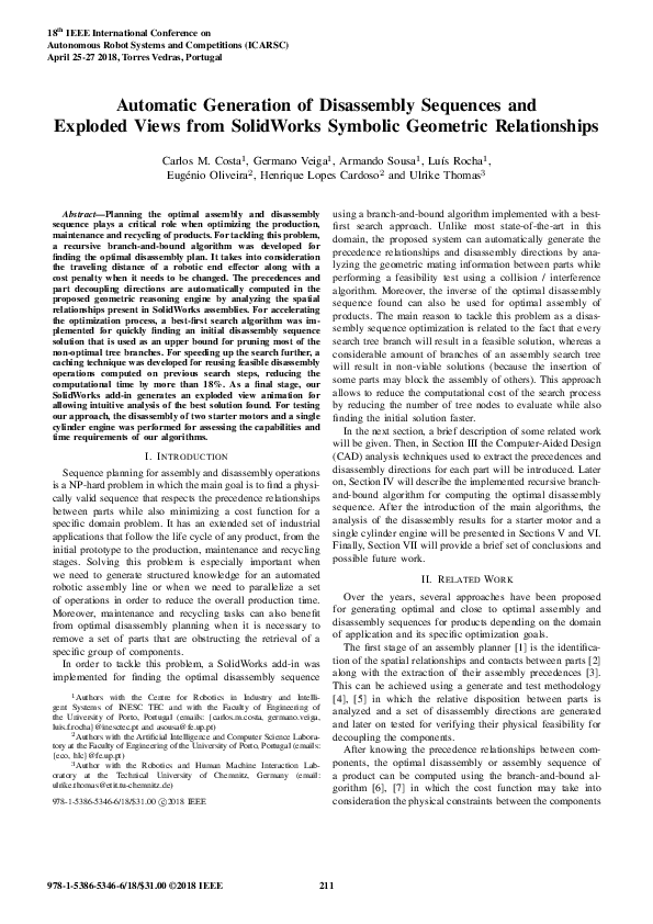 (PDF) Automatic generation of disassembly sequences and exploded views from solidworks symbolic ...