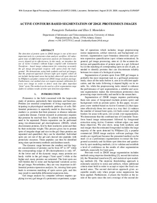 (PDF) Active Contours Based Segmentation of 2DGE Proteomics Images