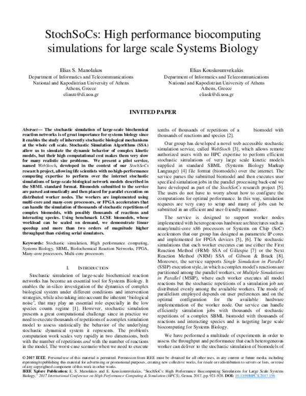 (PDF) StochSoCs: High Performance Biocomputing Simulations for Large Scale Systems Biology ...