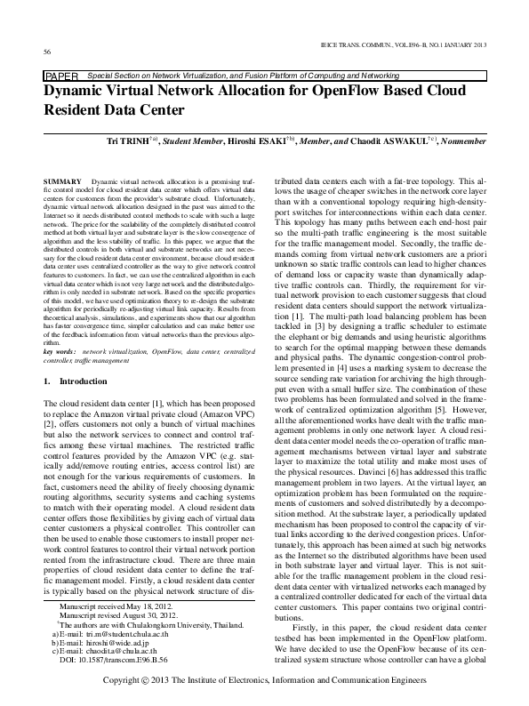 (PDF) Dynamic Virtual Network Allocation for OpenFlow Based Cloud Resident Data Center