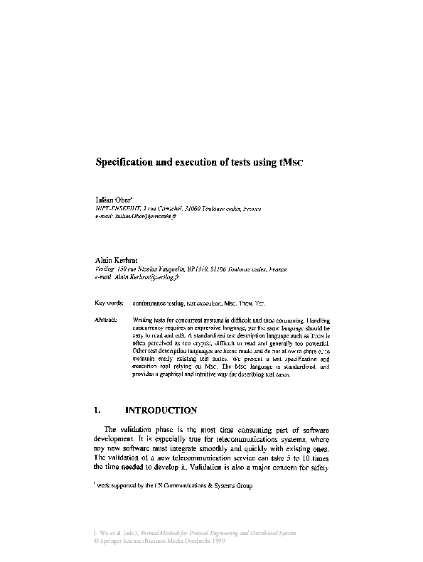 Pdf Specification And Execution Of Tests Using Tmsc