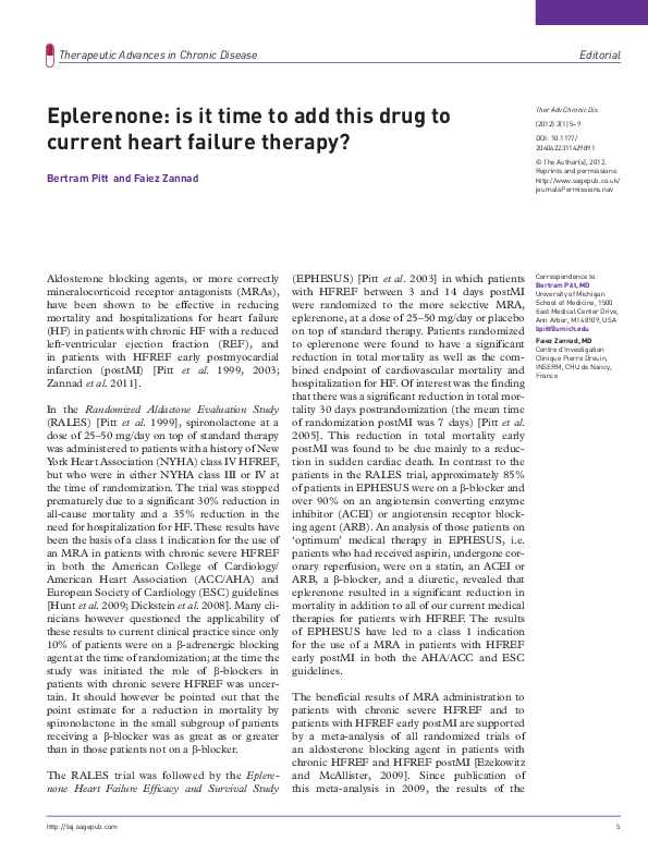 (PDF) Eplerenone: is it time to add this drug to current heart failure ...