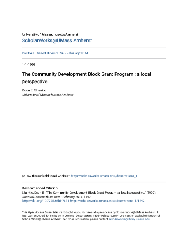 (PDF) The Community Development Block Grant Program : a local perspective