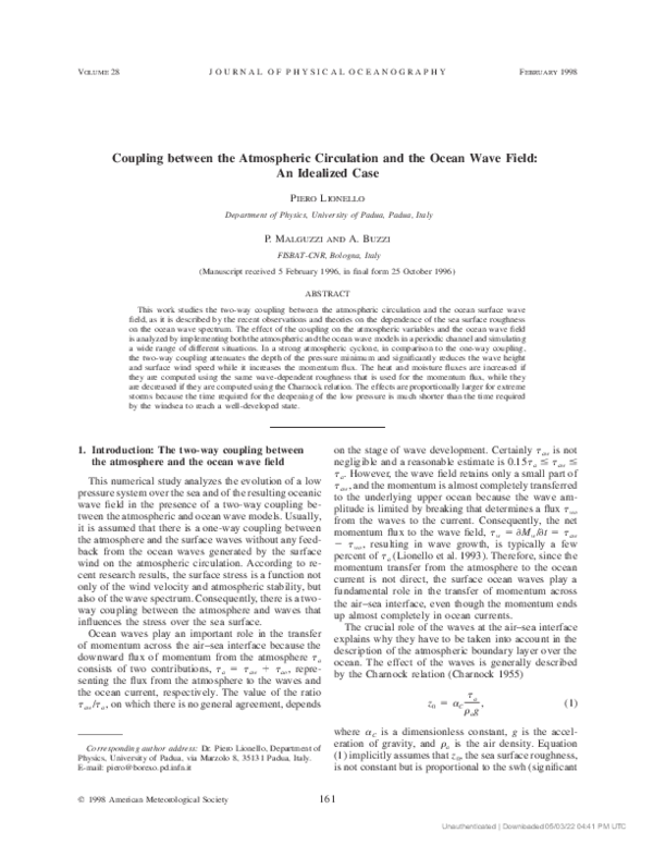 (PDF) Coupling between the Atmospheric Circulation and the Ocean Wave ...