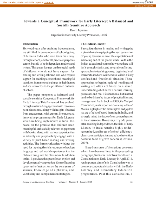 (PDF) Towards a Conceptual Framework for Early Literacy: A Balanced andSocially Sensitive Approach