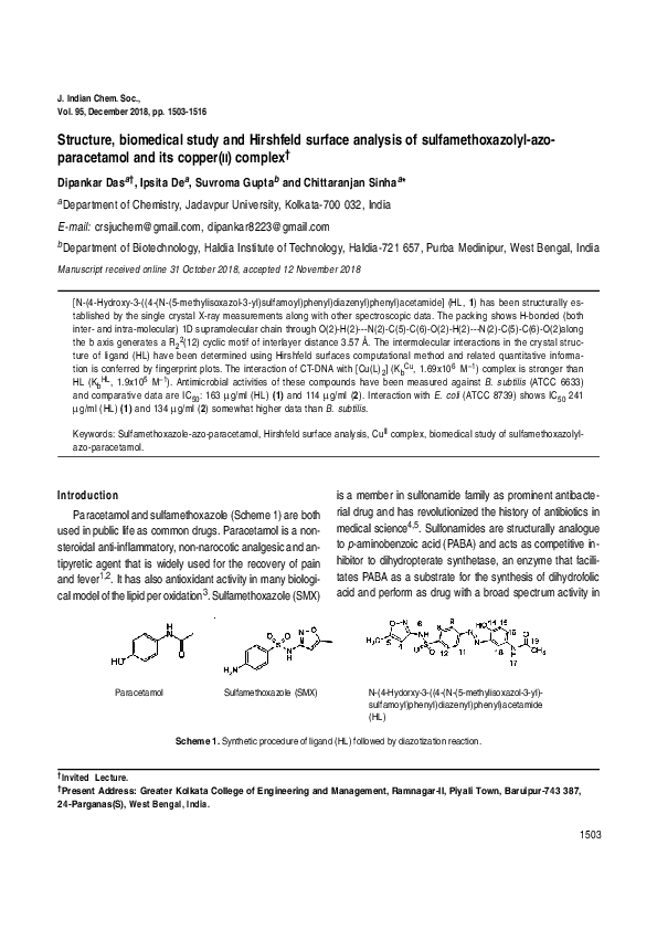 (PDF) Structure, biomedical study and Hirshfeld surface analysis of sulfamethoxazolyl-azo ...