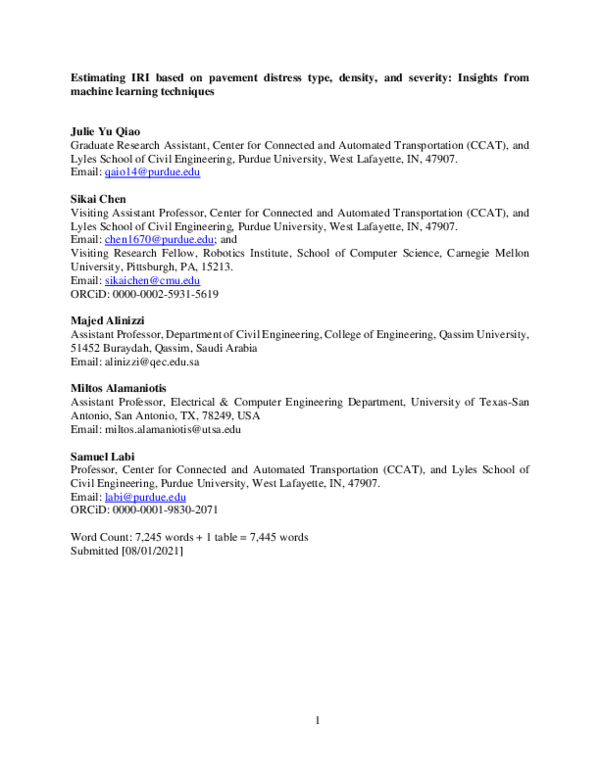 (PDF) Estimating IRI based on pavement distress type, density, and severity: Insights from ...