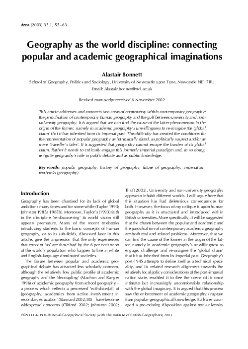 (PDF) Geography as the world discipline: connecting popular and ...