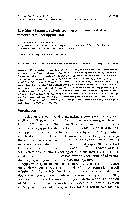 (PDF) Leaching of plant nutrients from an acid forest soil after ...