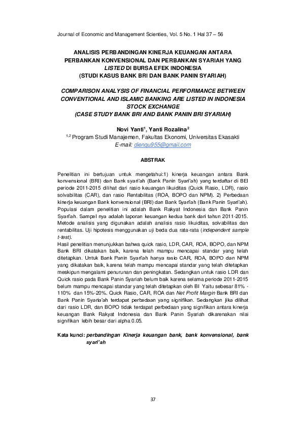 (PDF) Analisis Perbandingan Kinerja Keuangan antara Perbankan Konvensional dan Perbankan Syariah ...