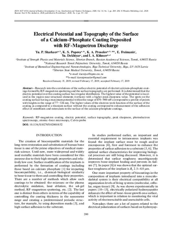 (PDF) Electrical Potential and Topography of the Surface of a Calcium ...