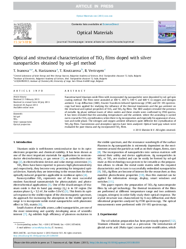 (PDF) Optical and structural characterization of TiO2 films doped with silver nanoparticles ...