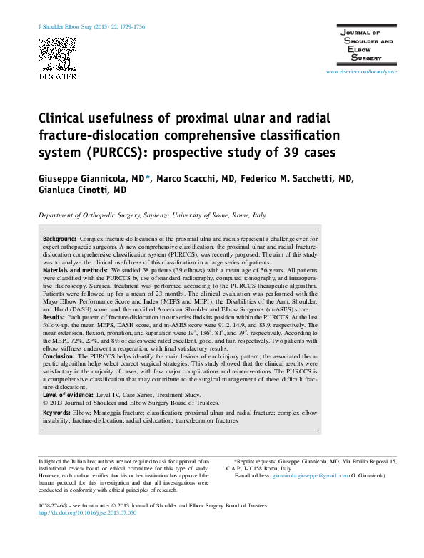 (PDF) Evaluating the PURCCS in Proximal Ulnar and Radial Fractures