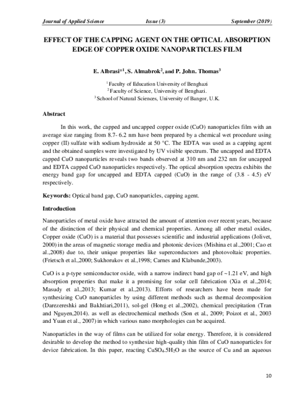 (PDF) Effect of the Capping Agent on the Optical Absorption Edge of ...