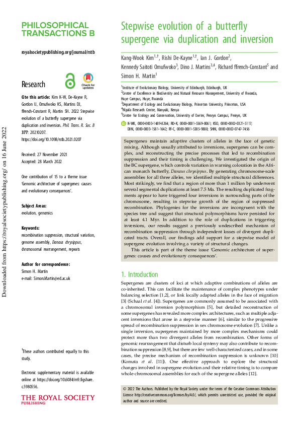 (PDF) Stepwise evolution of a butterfly supergene via duplication and ...