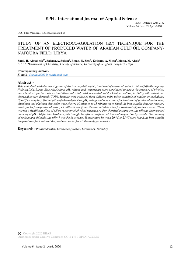 (PDF) Study of an Electrocoagulation (Ec) Technique for the Treatment ...