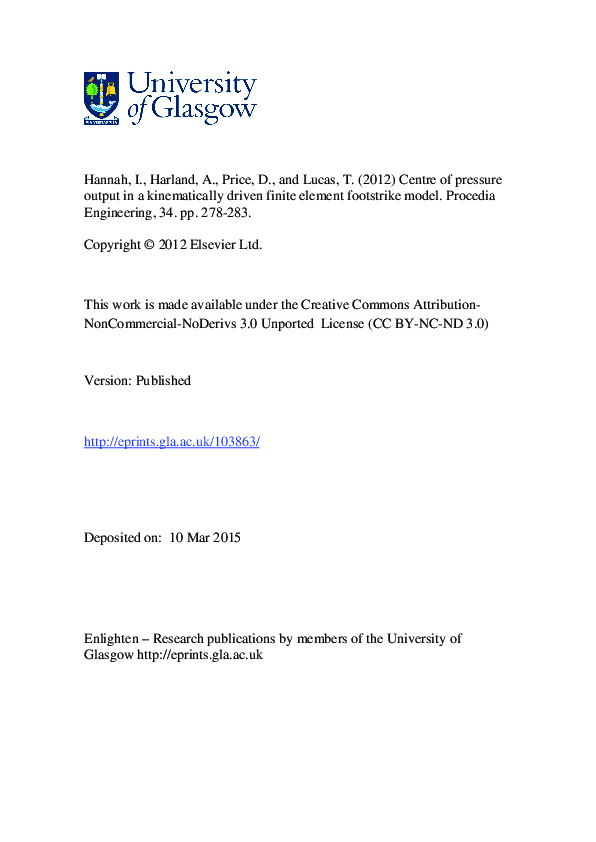 Pdf Centre Of Pressure Output In A Kinematically Driven Finite Element Footstrike Model