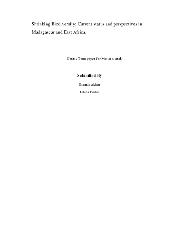 (PDF) Shrinking Biodiversity: Current status and perspectives in ...