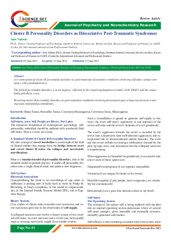 (PDF) Cluster B Personality Disorders as Dissociative Post-Traumatic ...