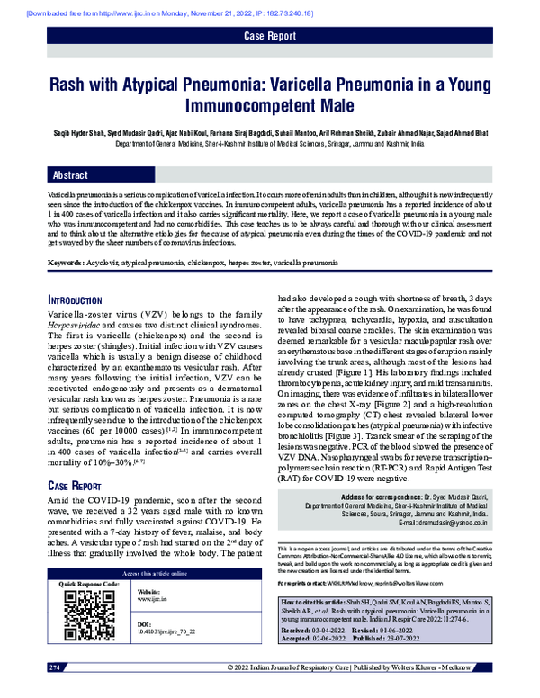 (PDF) Rash with Atypical Pneumonia: Varicella Pneumonia in a Young ...