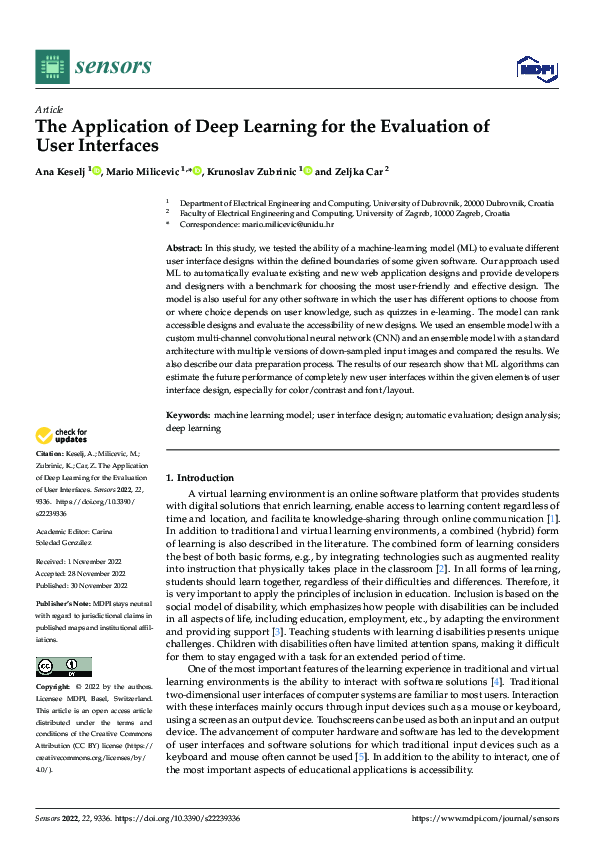 (PDF) The Application of Deep Learning for the Evaluation of User Interfaces