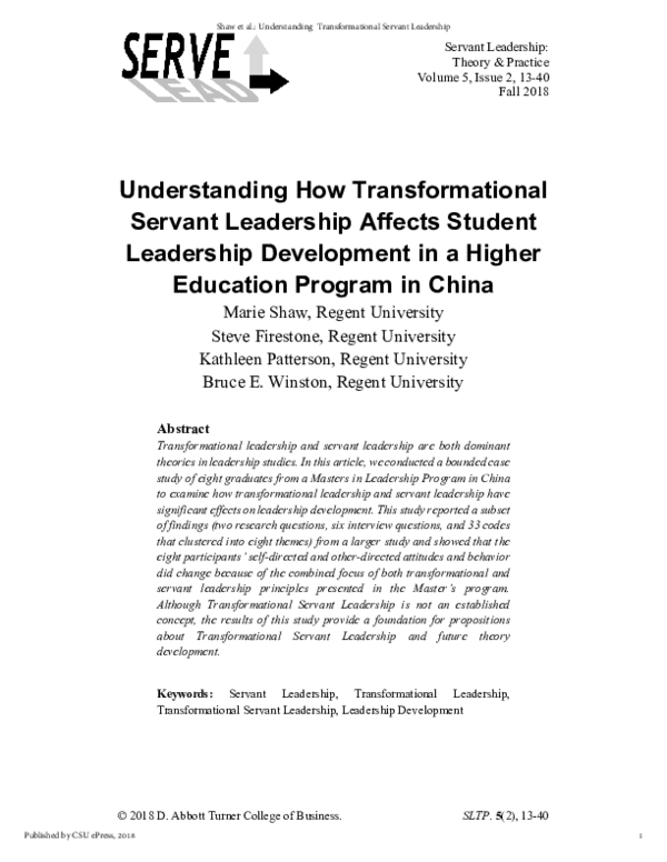 (PDF) Understanding How Transformational Servant Leadership Affects ...