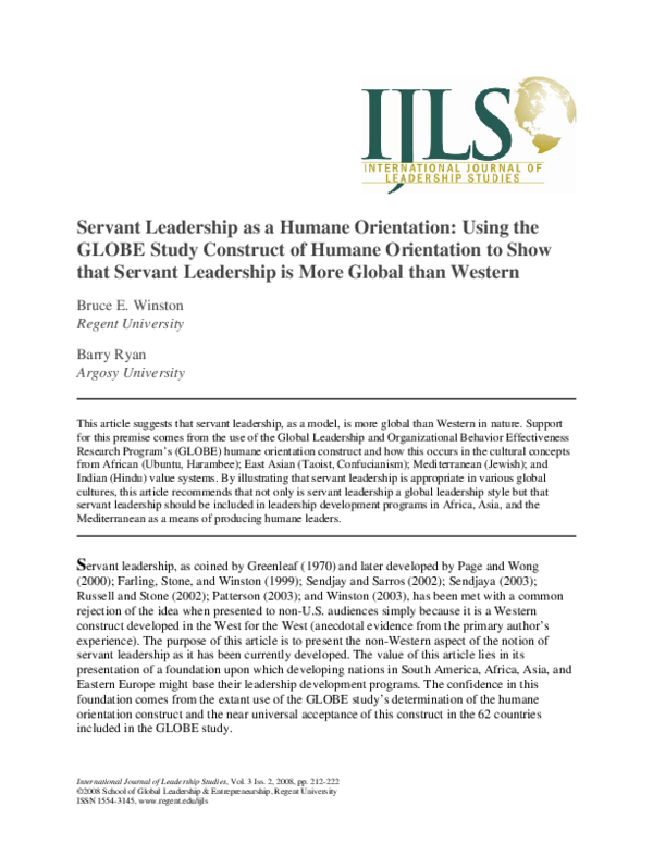 (PDF) Servant Leadership As a Humane Orientation: Using the GLOBE Study ...