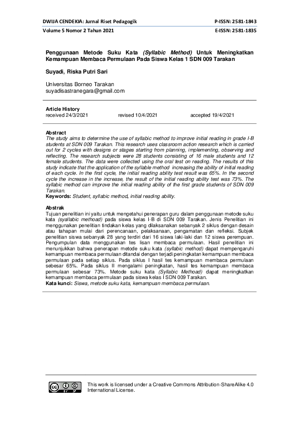 (PDF) Penggunaan Metode Suku Kata (Syllabic Method) Untuk Meningkatkan ...