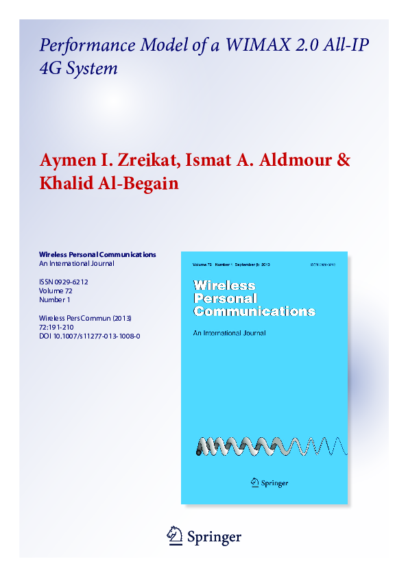 (PDF) Performance Model of a WIMAX 2.0 All-IP 4G System | Ismat Aldmour ...