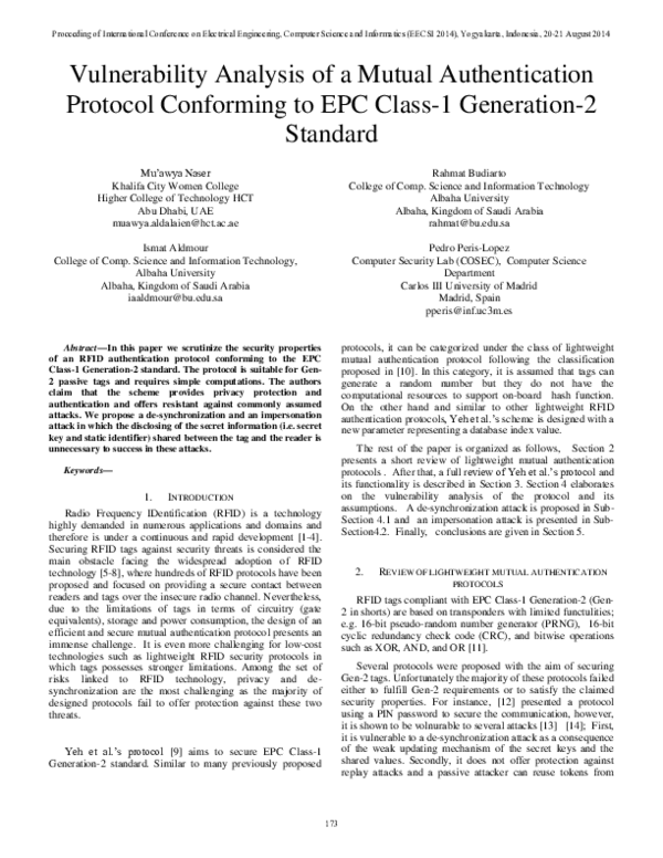 (PDF) Vulnerability Analysis of a Mutual Authentication Protocol ...