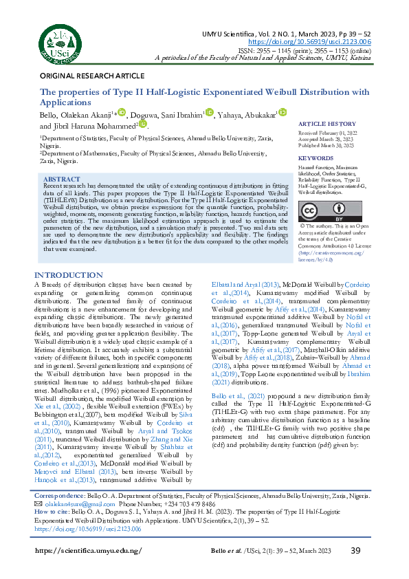 (PDF) The properties of Type II Half-Logistic Exponentiated Weibull Distribution with Applications