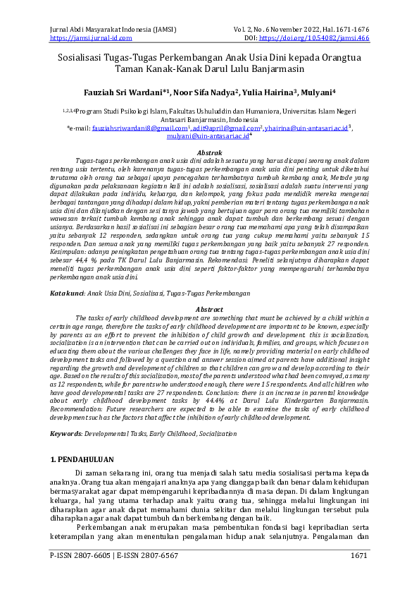 (PDF) Sosialisasi Tugas-Tugas Perkembangan Anak Usia Dini kepada Orangtua Taman Kanak-Kanak ...