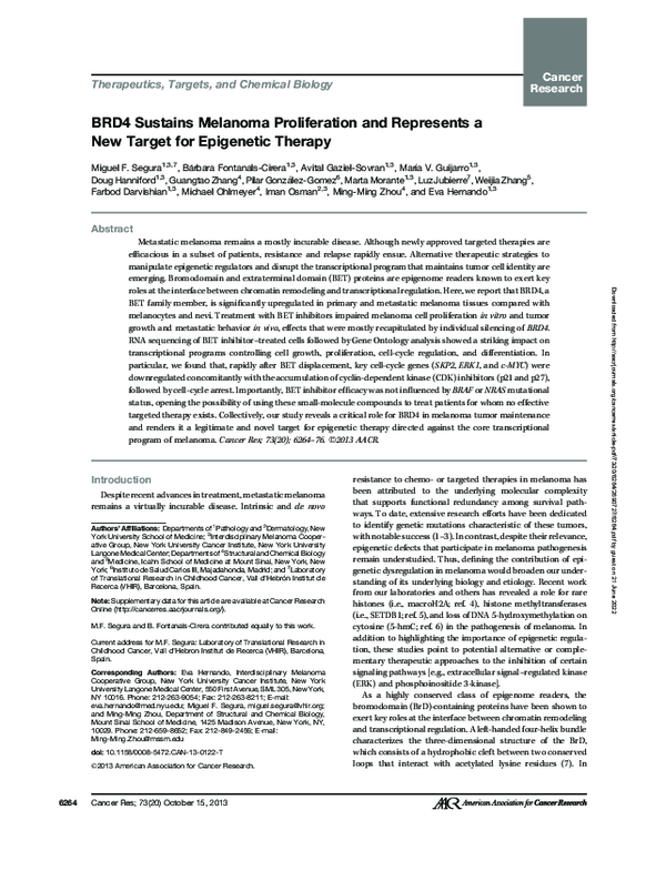 (PDF) BRD4 Sustains Melanoma Proliferation and Represents a New Target ...