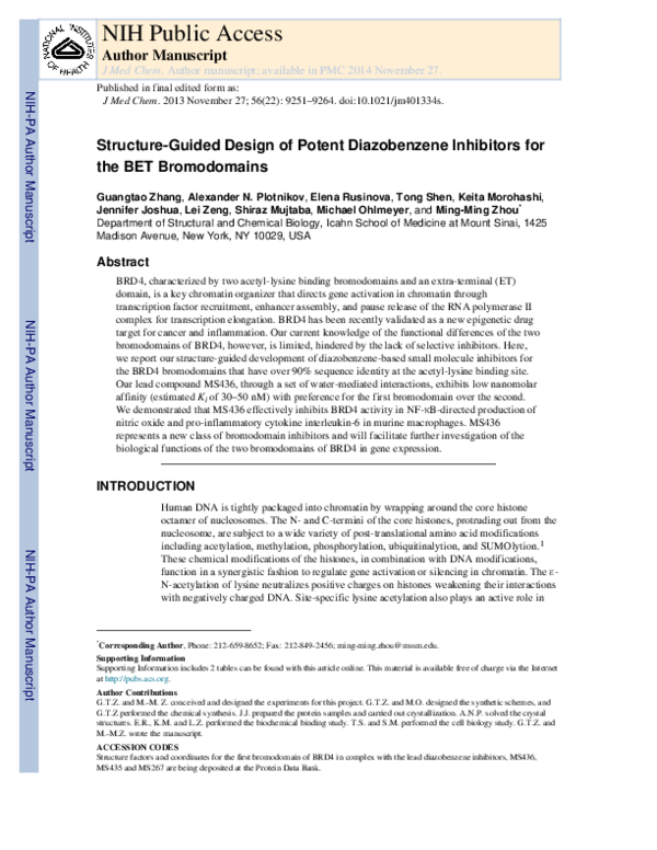 (PDF) Structure-Guided Design of Potent Diazobenzene Inhibitors for the ...