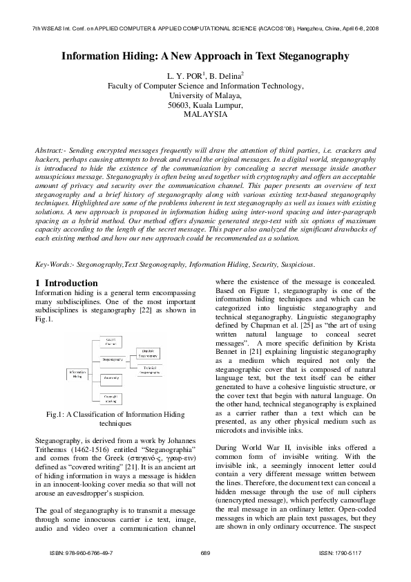 (PDF) Information Hiding: A New Approach in Text Steganography