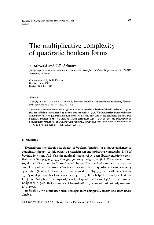 Pdf The Multiplicative Complexity Of Quadratic Boolean Forms 6970
