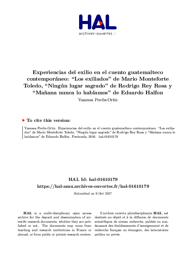 (PDF) Experiencias Del Exilio en El Cuento Guatemalteco Contemporáneo: “Los Exiliados” De Mario ...